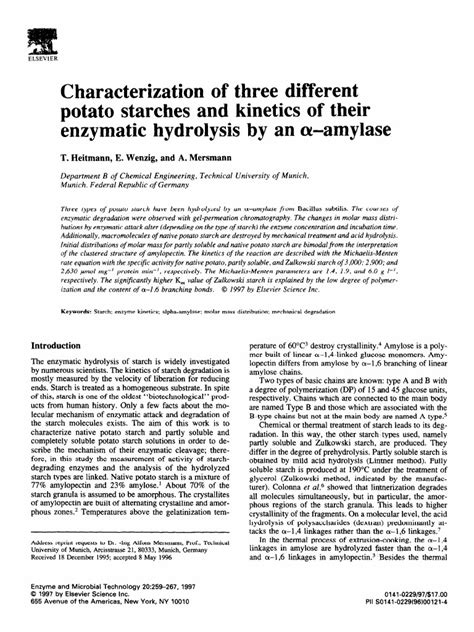 Characterization Of Three Different Potato Starches And Kinetics Of Their Enzymatic Hydrolysis