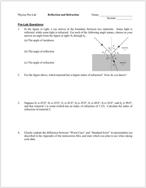 Solved Physics Pre Lab Reflection And Refraction Name Chegg