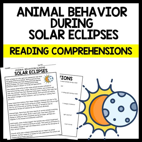 Animal Behavior Solar Eclipses Reading Comprehension Worksheets