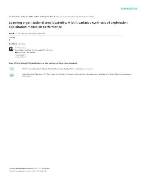Pdf Learning Organizational Ambidexterity A Joint Variance Synthesis Of Exploration