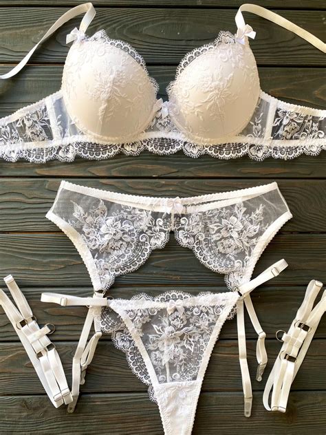 Luxury White Lace Bridal Lingerie Set Handmade Wedding Underwear For