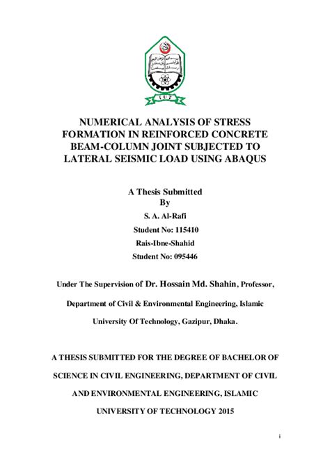 Pdf Numerical Analysis Of Stress Formation In Reinforced Concrete