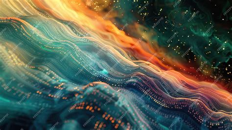 an abstract digital landscape with flowing binary code streams