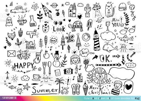 어린이를위한 귀여운 낙서의 벡터 일러스트 장식을위한 귀여운 낙서의 손으로 그린 세트 재미 낙서 손으로 그린 여름 아이의 삶에서 개체의 낙서 세트 크리스마스 0명에 대한 스톡