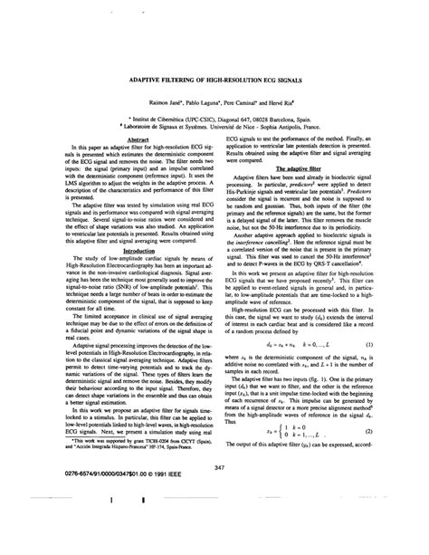 Pdf Adaptive Filtering Of High Resolution Ecg Signals