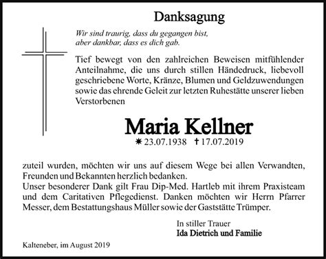 Traueranzeigen Von Maria Kellner Trauer In Thueringen De