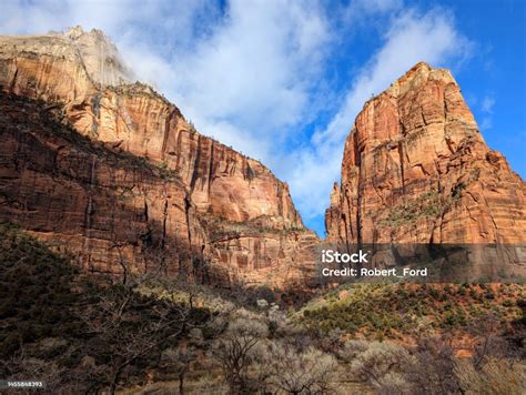 Zion National Park With A View Of Angels Landing Near The Grotto In Early January 2023 Stock