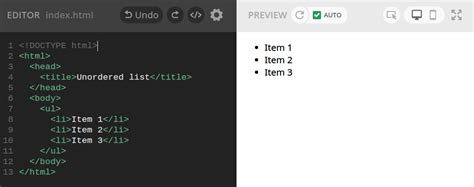 An Image Showing The HTML Code For An Unordered List And How The List Would Look In The Web Browser