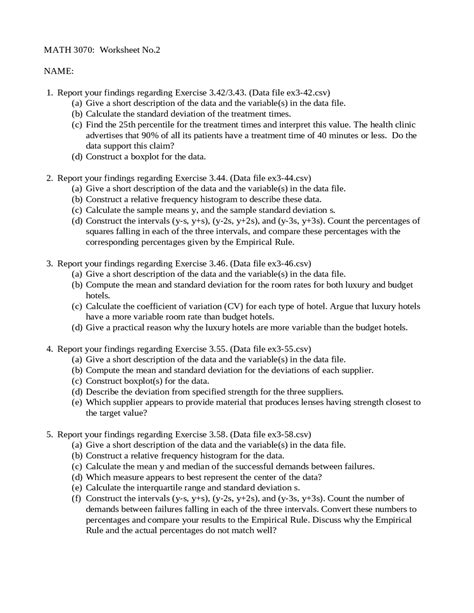 practice assignment 2 statistical methods i math 3070 docsity