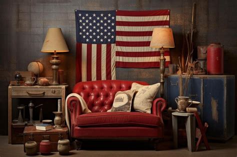 Premium Ai Image A Red Leather Couch With A Flag On It