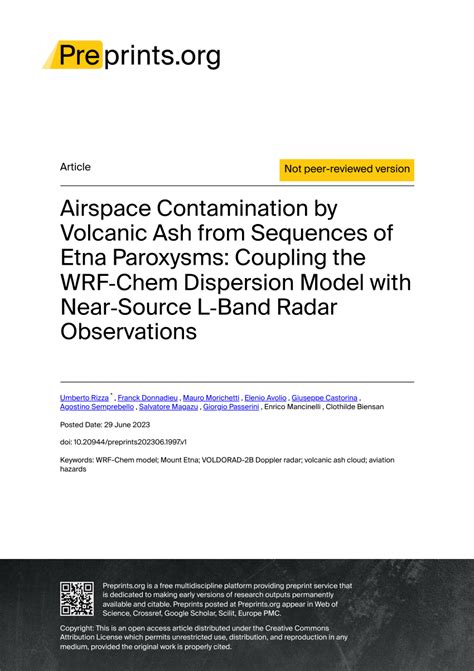 Pdf Airspace Contamination By Volcanic Ash From Sequences Of Etna Paroxysms Coupling The Wrf