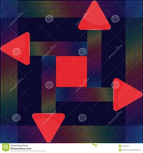 Red Glass Triangular Signs With Colorful Lines Design Stock Vector