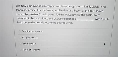 Solved Lissitzky's innovations in graphic and book design | Chegg.com