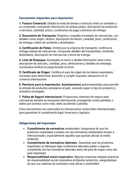 Documentos Requeridos Para Importación Pdf Aduana El Comercio Internacional