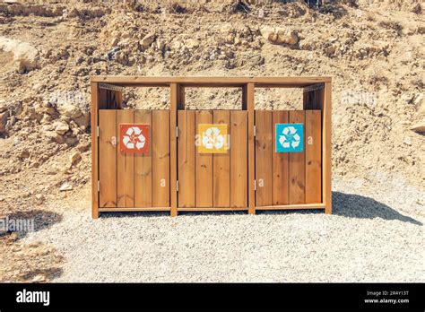 Wooden Recycling Bins For Waste Sorting Outdoors Garbage Bin In The