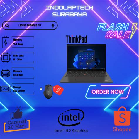 Jual Laptop Mahasiswa Lenovo Thinkpad T13 Intel I5 6gen Hd Win 10