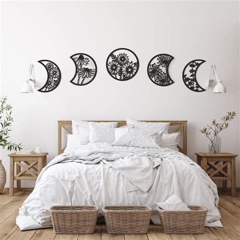 Jetec 5 Pieces Moon Phase Wall Decor Boho Hanging Moon Phase Nordic Wo