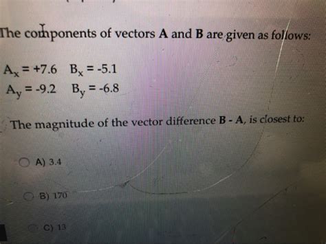 Solved The Components Of Vectors A And B Are Given As Chegg