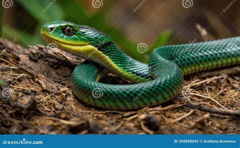 Very Closeup Side View Head Of Green Tree Python Morelia Viridis Also