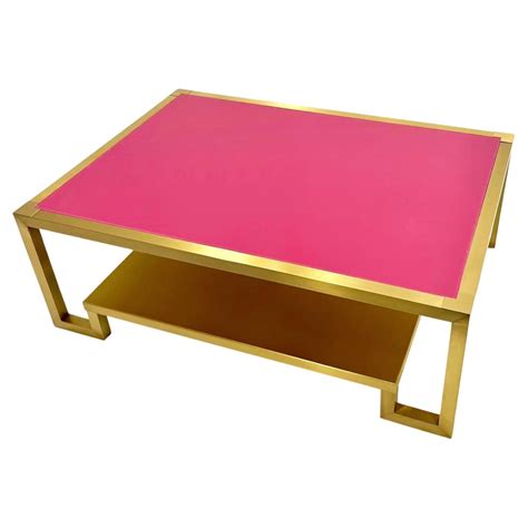 1970s Italian Vintage Rectangular Fuchsia Brass Coffee Table With Under