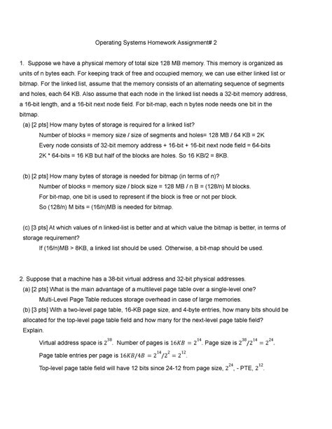 OS HW Operating System HW Operating Systems Homework Assignment Suppose We Have A