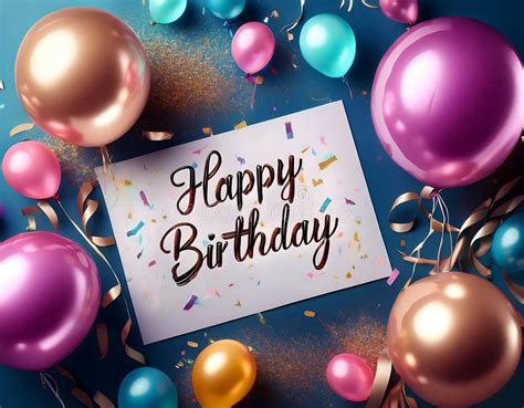A Happy Birthday Poster With Balloons And Confetti On A Beige