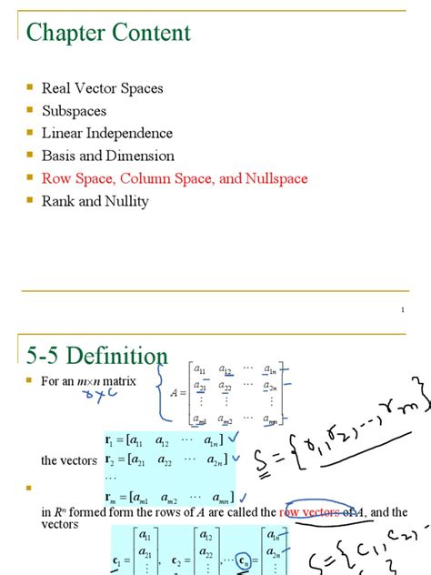 Chapter Content Real Vector Spaces Subspaces Linear Independence Basis And Dimension Rank And