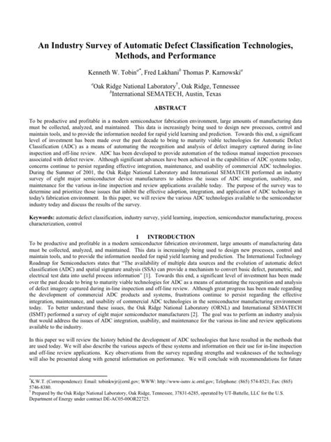 Jr 等 2002 Industry Survey Of Automatic Defect Classification