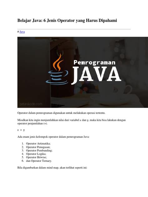 Tutorial Java 06 Memahami Operator Dasar Pada Java Pdf Komputer