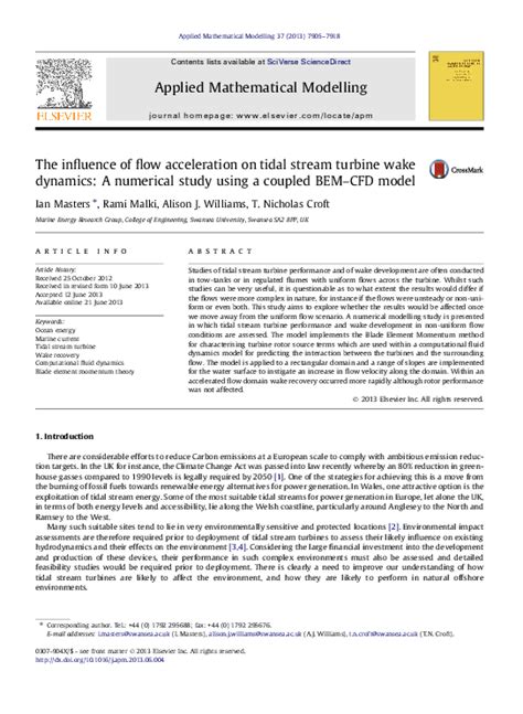 Pdf The Influence Of Flow Acceleration On Tidal Stream Turbine Wake Dynamics A Numerical