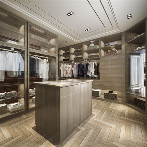 3d Rendering Minimal Scandinavian Wood Walk in Closet with Wardrobe ...