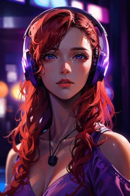 Premium Ai Image Beautiful Anime Girl Gamer In Headphones
