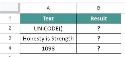 UNICODE Google Sheets Function Definition Formula Examples