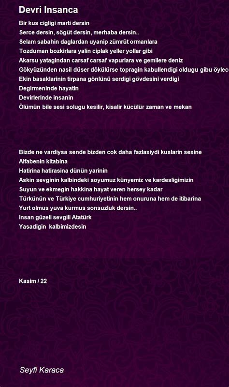 Devri Insanca Şiiri Seyfi Karaca