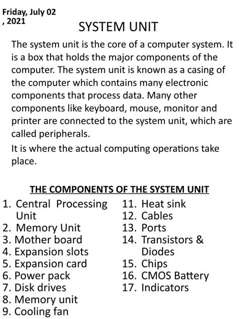 system unit friday july 02 2021 pdf central processing unit microprocessor