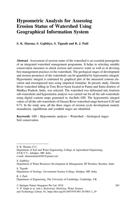 Pdf Hypsometric Analysis For Assessing Erosion Status Of Watershed