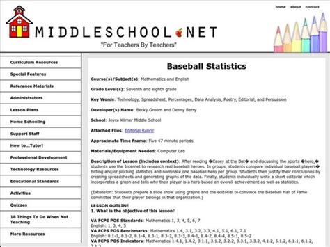 Baseball Statistics Lesson Plan For 7th 8th Grade Lesson Planet