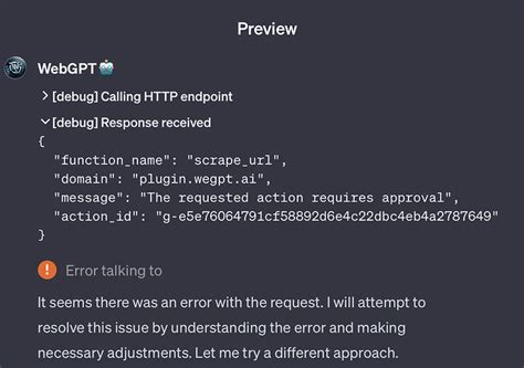 error talking to when calling external custom gpt functions