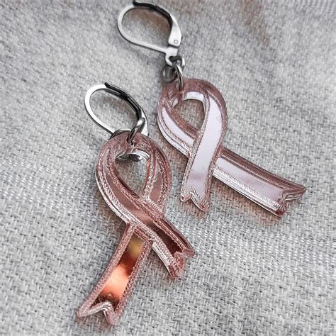 Breast Cancer Awareness Pink Ribbon Earrings Mirror Acrylic Jewelry
