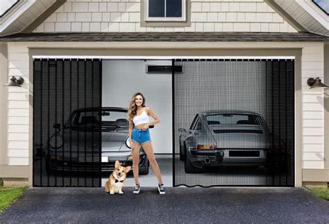Sliding Garage Door Screen 2 Car With Track Closure 16x7ft Garage Net