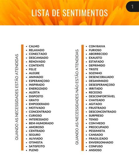 Lista De Sentimentos Cnv Braincp