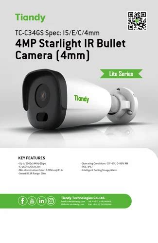 TIANDY IP 4MP COLOUR BULLET CAMERA - TC-C34GS at ₹ 3700/piece | Bullet ...