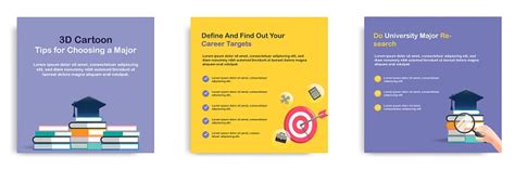 3d 만화 스타일 소셜 미디어 유익한 학교 교육 팁 게시물 배너 템플릿 레이아웃 디자인 대학 대학 개념의 주요 클래스 타겟팅 3차원 형태에 대한 스톡 벡터 아트 및 기타
