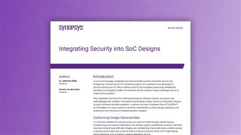 Integrating Security Into Soc Designs Synopsys