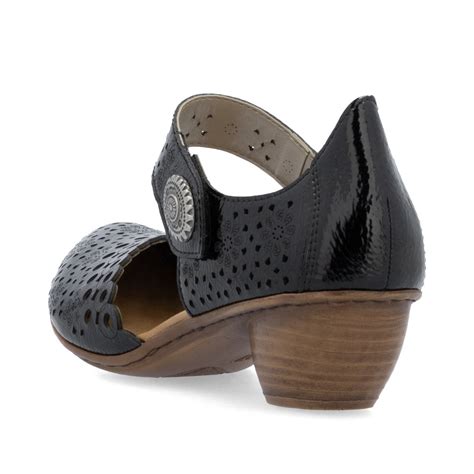 Rieker 43753 02 Black Patent Womens Closed Toe Sandals