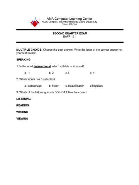 Four Macro Skill Quiz Pdf