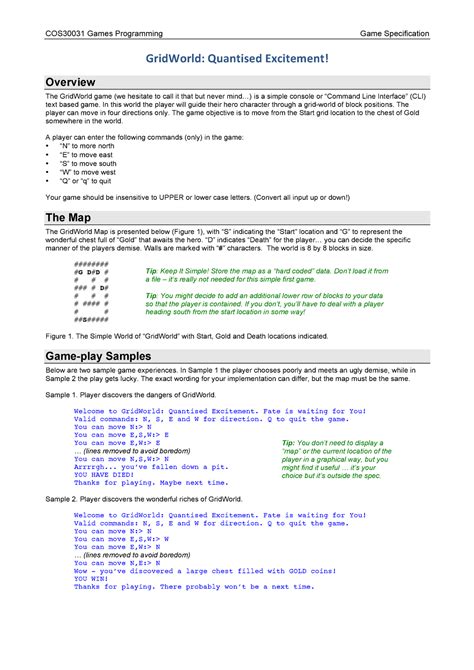 Grid World Specification Cos30031 Games Programming Game