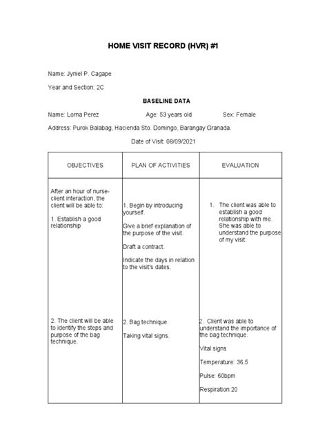 Home Visit Record Form Pdf Health Care