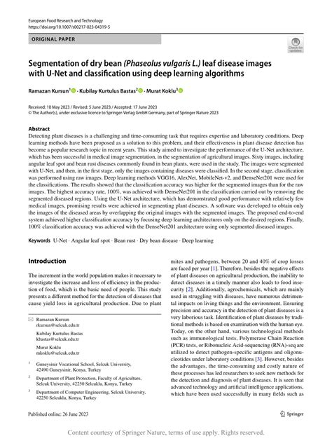 Segmentation Of Dry Bean Phaseolus Vulgaris L Leaf Disease Images With U Net And