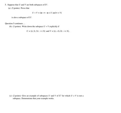Solved Suppose That U And V Are Both Subspaces Of Rn A Chegg